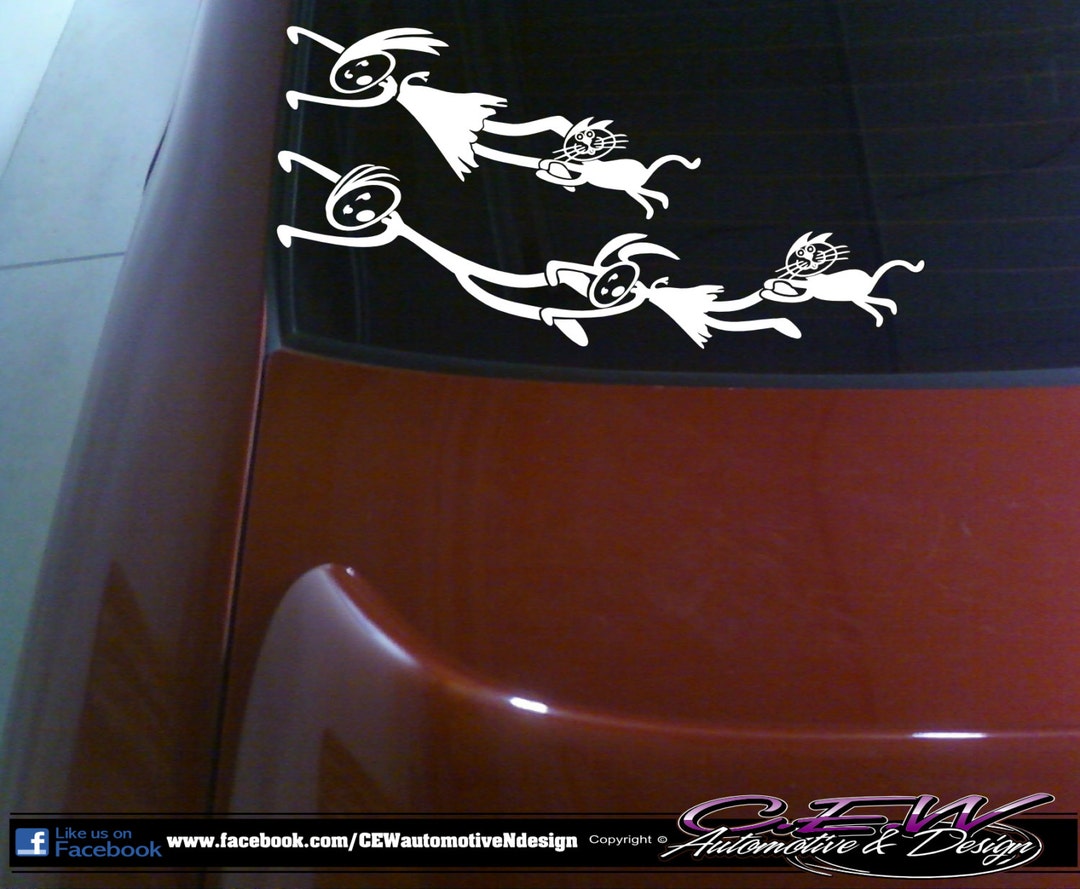 Stick Figure Family Holding on Window Decal, Dad, Mom, Girl and 2 Cats ...