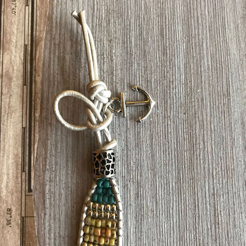 Nautical Beaded Bracelet. Leather Wrap Seed Beads Tiny - Etsy