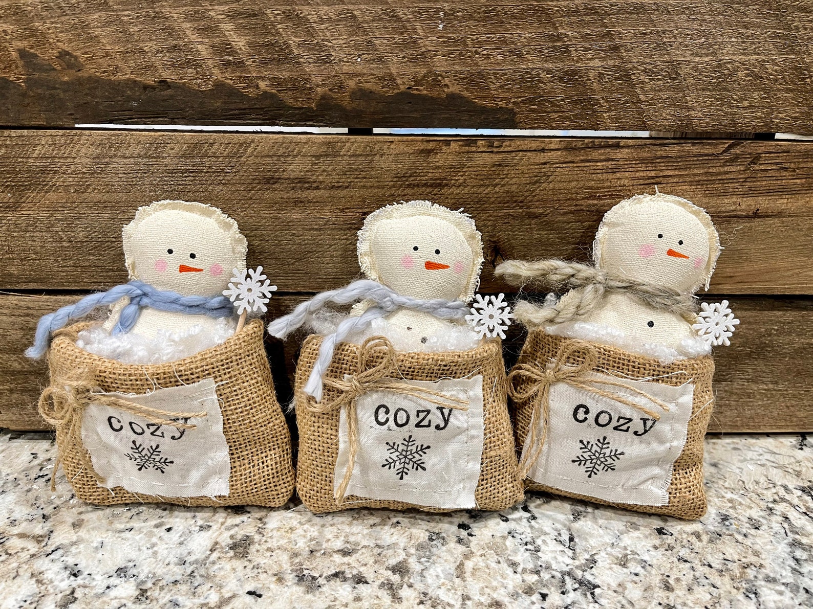 One Painted Fabric Stuffed Snowman in Stamped Cozy Burlap Sack - Etsy