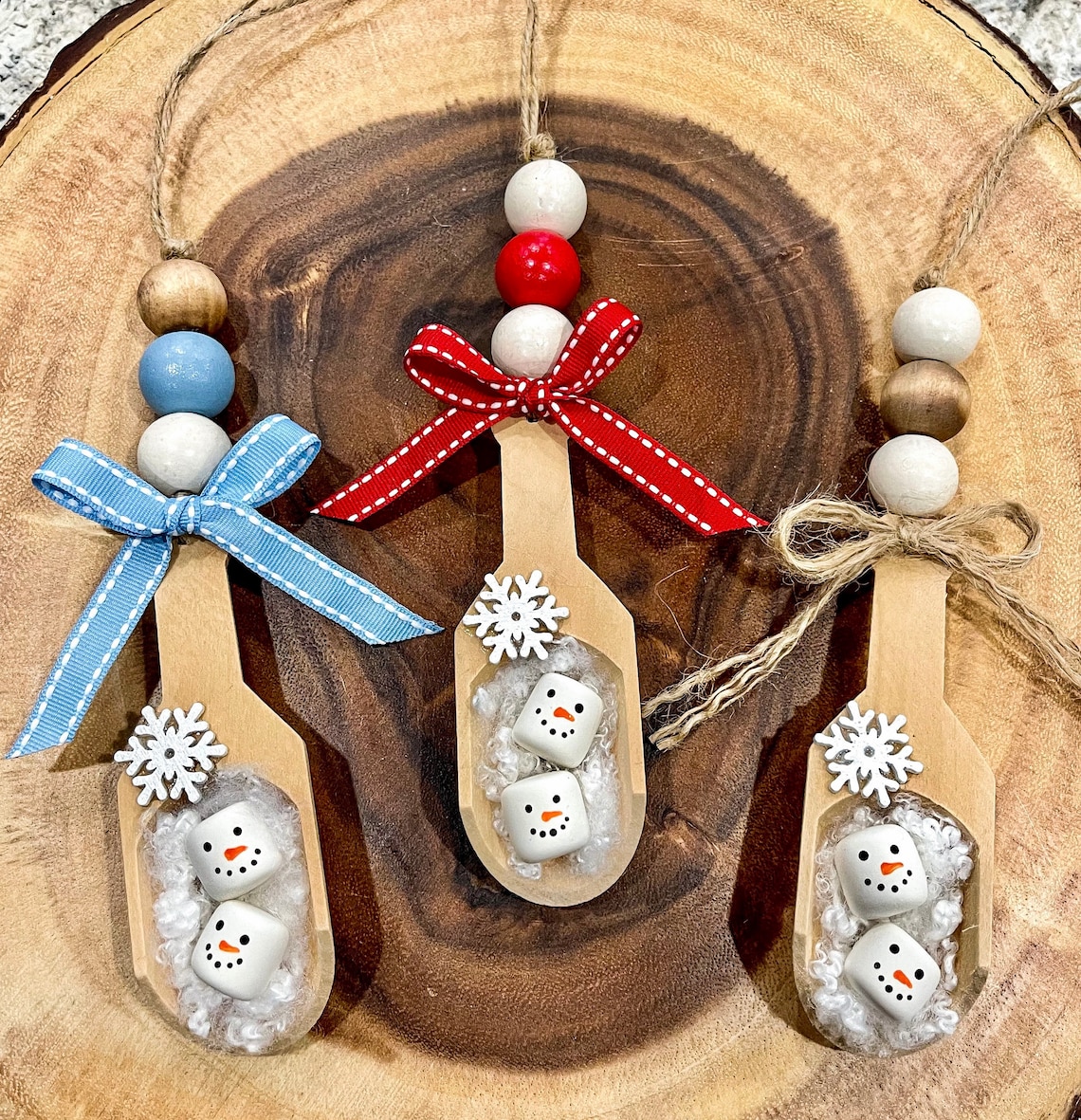 Little Wood Scoop Canister Hang With 2 Faux Snowman Mini - Etsy