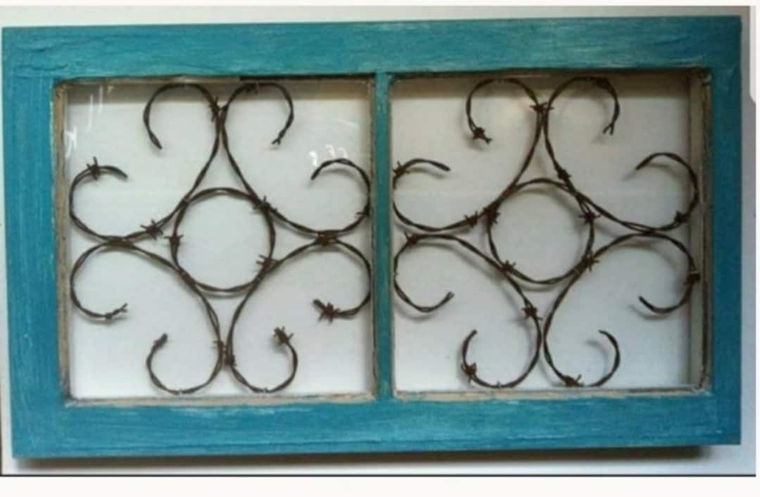 2 Pane Rustic Window, Barbed Wire Art, Metalart, Home Decor, Birthday ...