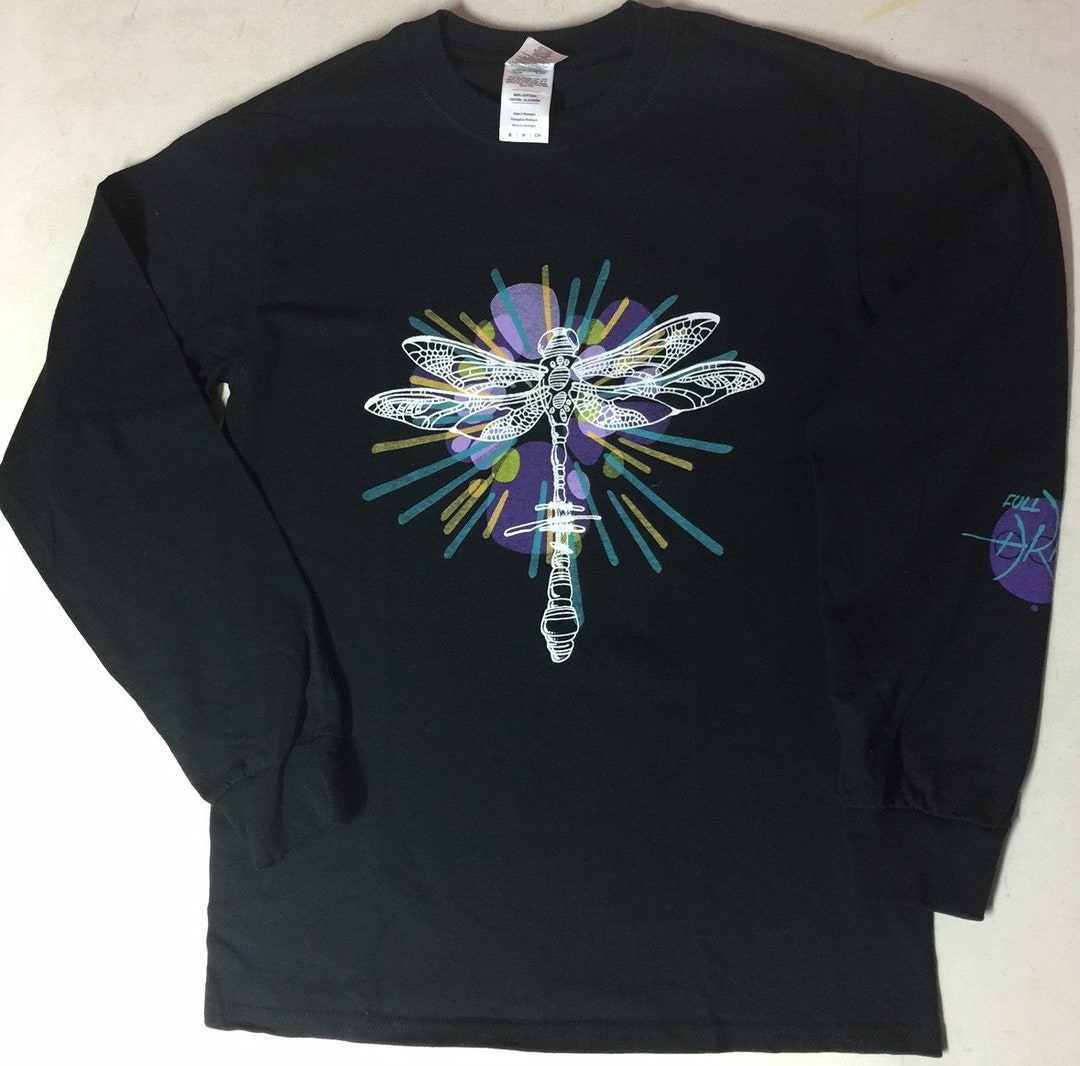 Unisex Fancy Colorful Dragonfly on Black T-shirt With Long Sleeve or ...