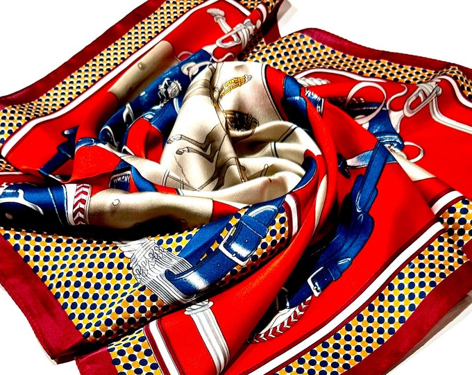 Equestrian Carriage - RED - Square Scarves - Silk Blend Head Neck Scarf ...