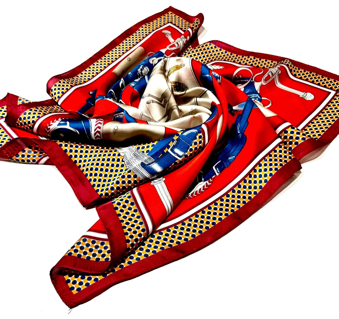Equestrian Carriage - RED - Square Scarves - Silk Blend Head Neck Scarf ...