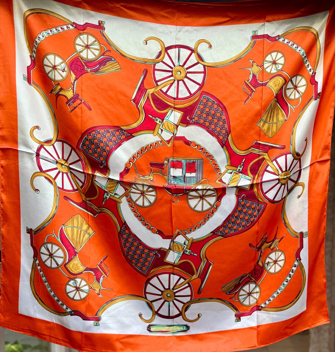 Equestrian Carriage - ORANGE - Square Scarves - Silk Blend Head Neck ...