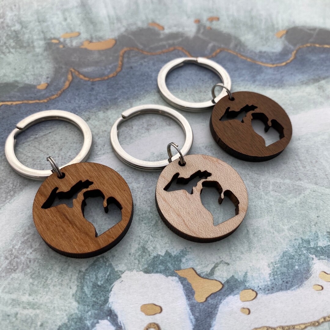 Michigan Hardwood Keychain, Key Chain, Real Wood, Wood Keychain ...