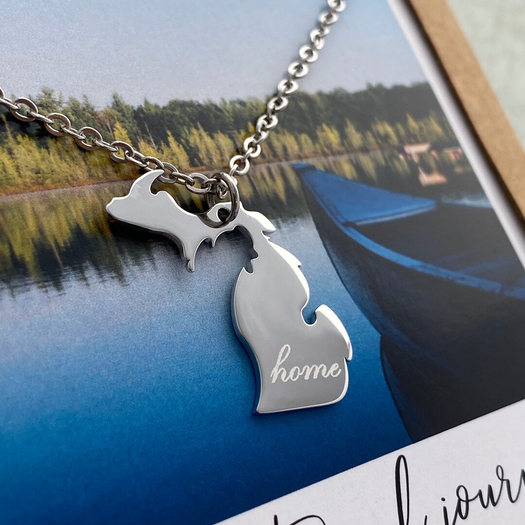 Engraved Michigan State Necklace: Stainless Steel Souvenir Jewelry - Etsy