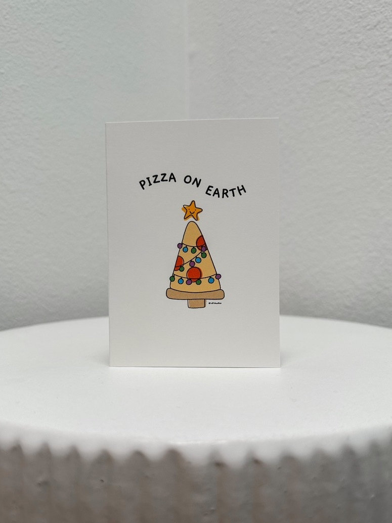 Christmas Card pizza on Earth FOLDED Greeting Card // Punny - Etsy