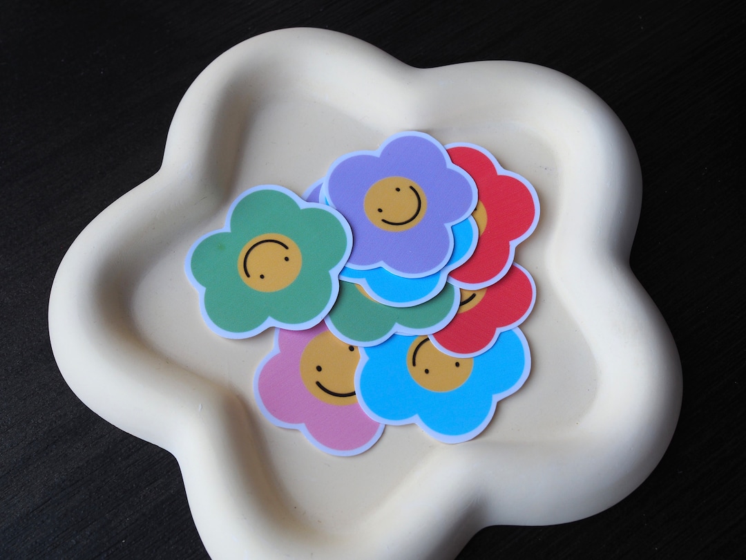 Flower Smiley Vinyl Stickers // Colorful Daisy Stickers for Phone ...