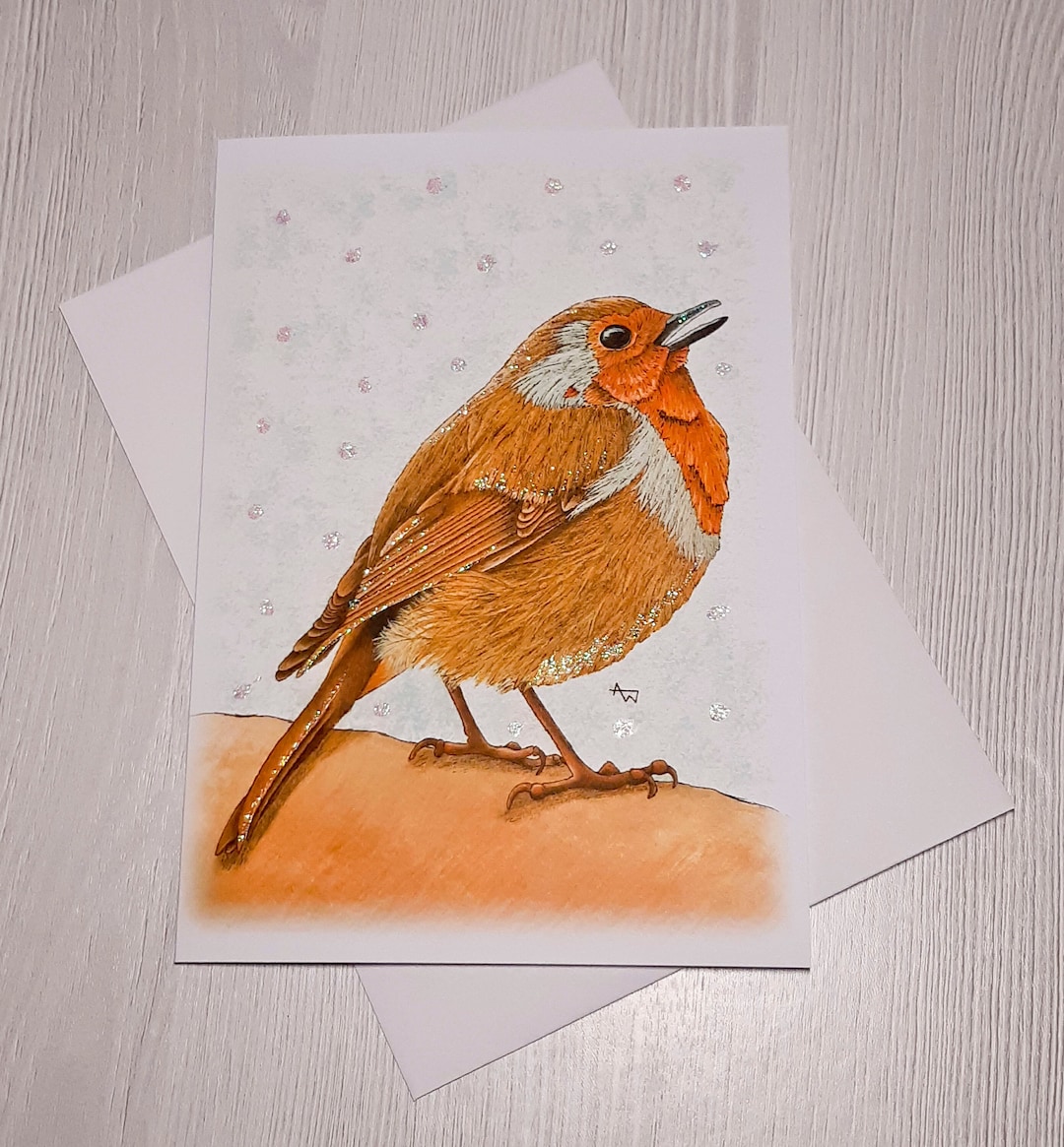 Robin Bird Christmas Card With Glitter Snow - Etsy UK