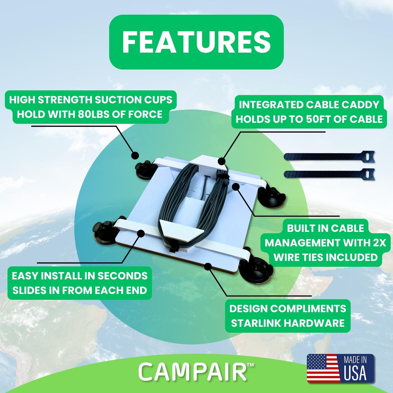 Starlink Mini Suction Cup Mount With Built-in Cable Caddy– Secure, On ...