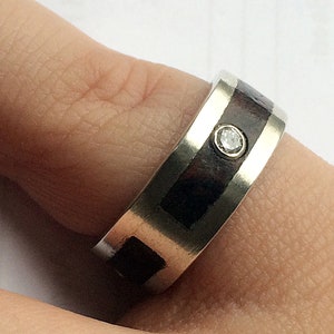 Sterling Silver Wood Inlay Satin Finish Double Gallery Ring. Inlaid ...