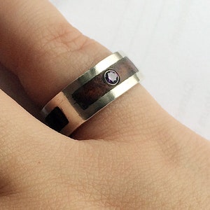 Sterling Silver Wood Inlay Satin Finish Double Gallery Ring. Inlaid ...