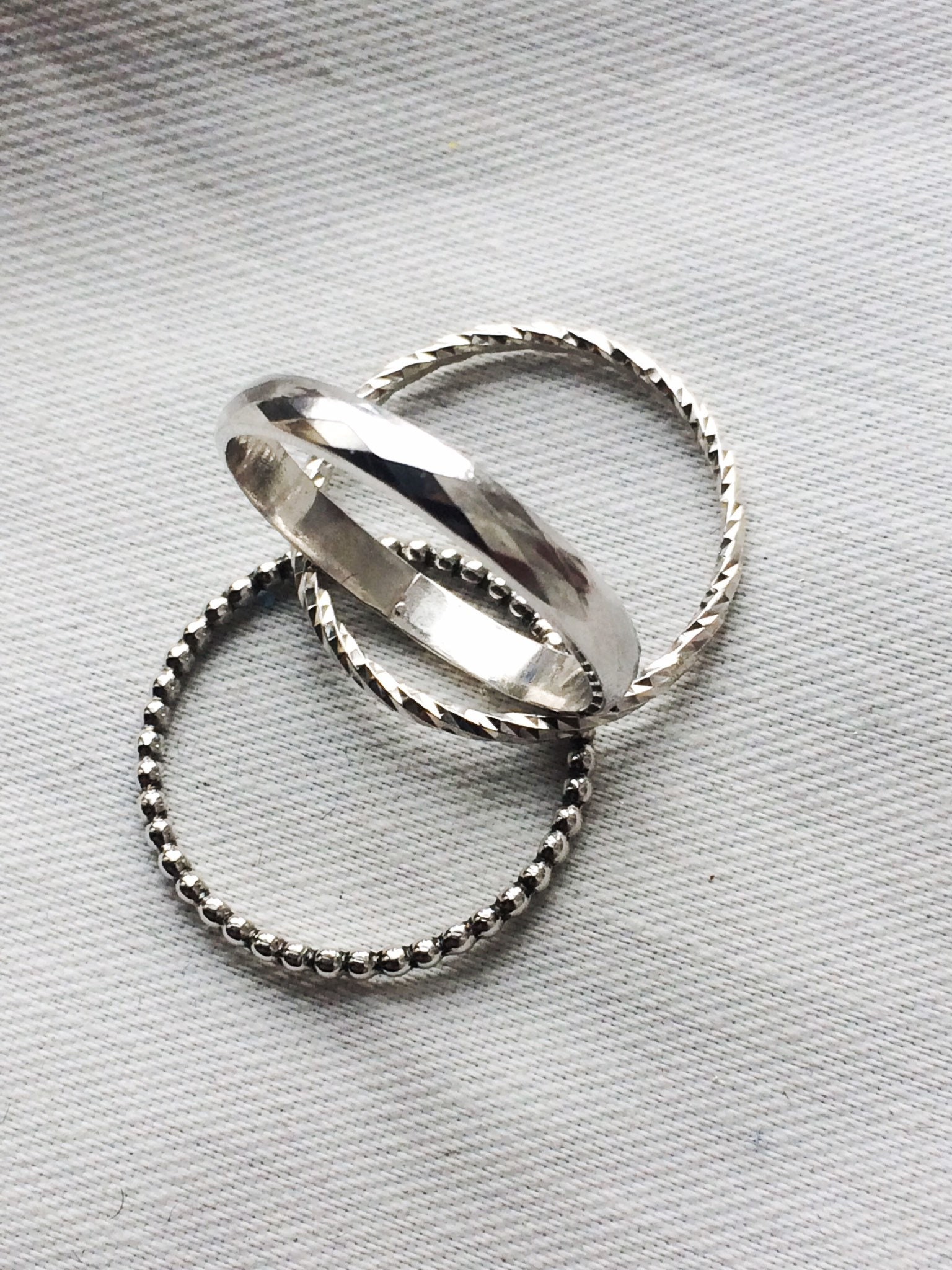 Sterling Silver Stacking Rings Bead Diamond Cut and Hammered | Etsy