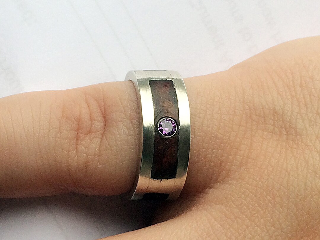 Sterling Silver Wood Inlay Satin Finish Double Gallery Ring. Inlaid ...