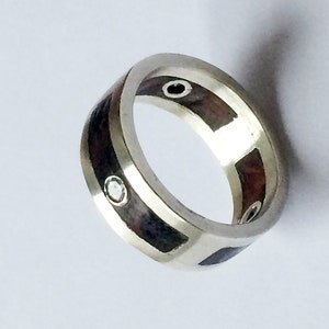 Sterling Silver Wood Inlay Satin Finish Double Gallery Ring. Inlaid ...