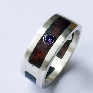 Sterling Silver Wood Inlay Satin Finish Double Gallery Ring. Inlaid ...
