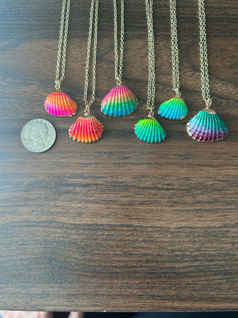 Rainbow Shell Necklace: Hand-painted Scallop, Beachy Boho Jewelry - Etsy