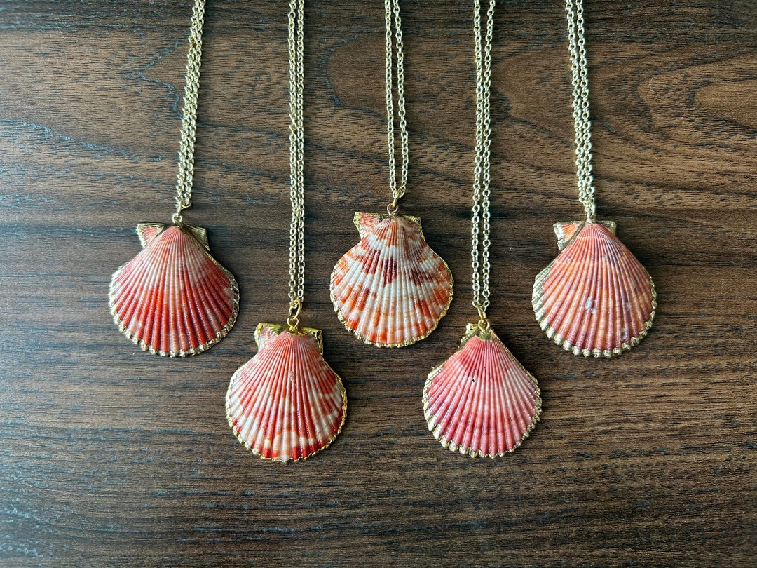 Pink Shell Necklace, Pink Scallop Shell Necklace, Gift for Women, Beach ...