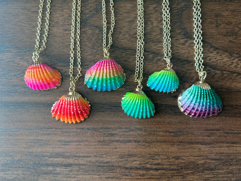 Rainbow Shell Necklace: Hand-painted Scallop, Beachy Boho Jewelry - Etsy