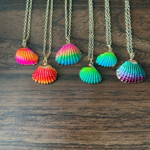 Rainbow Shell Necklace: Hand-painted Scallop, Beachy Boho Jewelry - Etsy