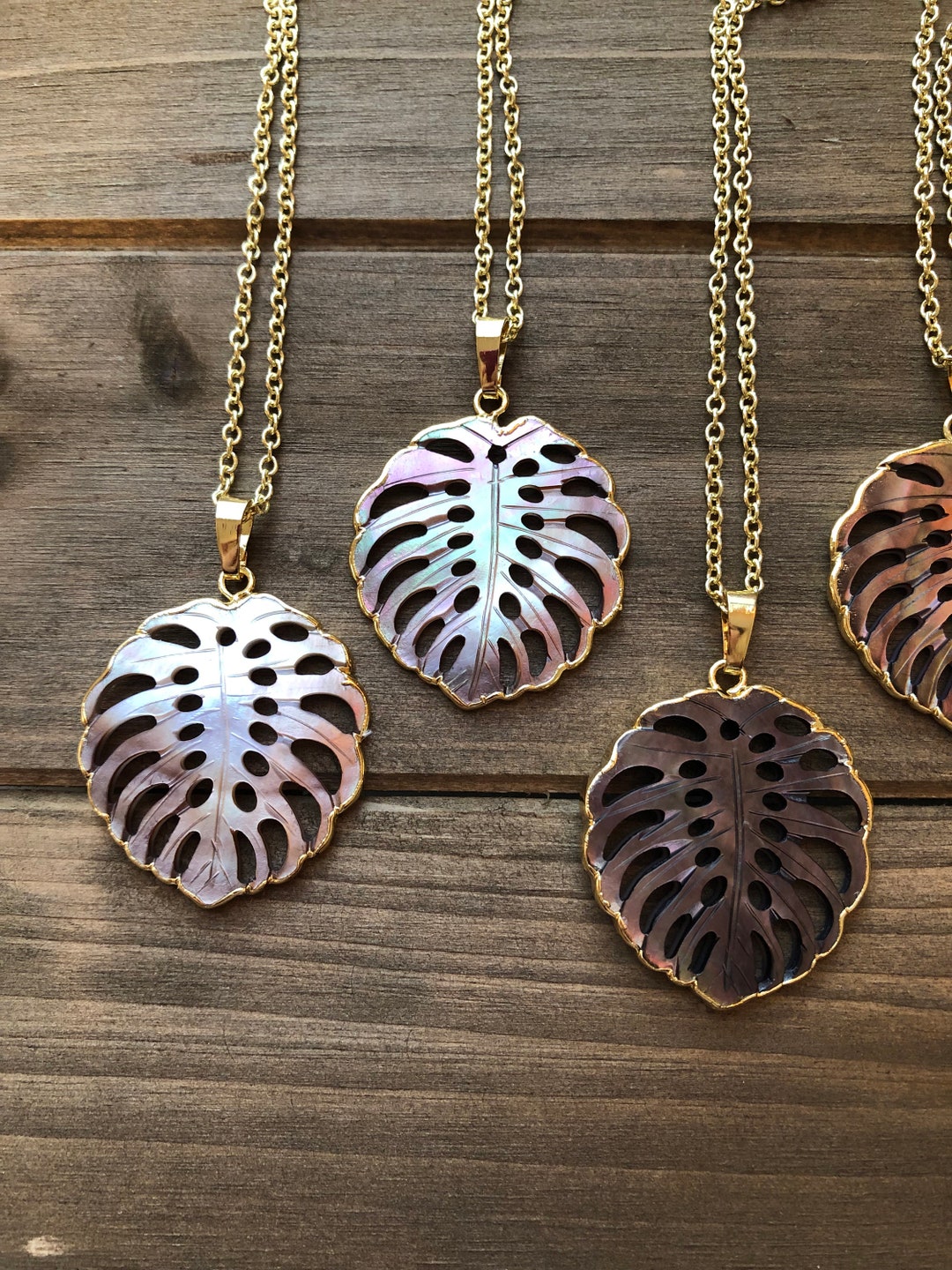 Monstera Leaf Necklace: Carved Mussel Shell, Tropical Island Jewelry - Etsy