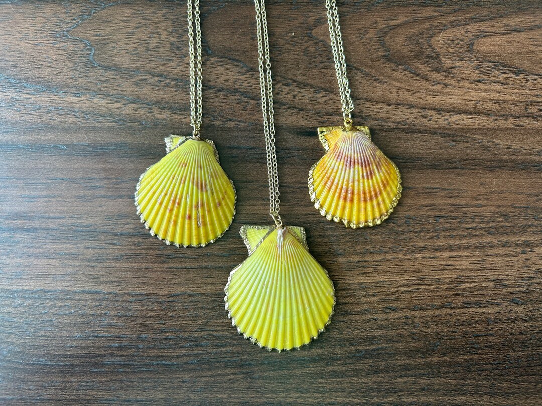 Yellow Scallop Shell Necklace: Boho Beach Coastal Jewelry - Etsy