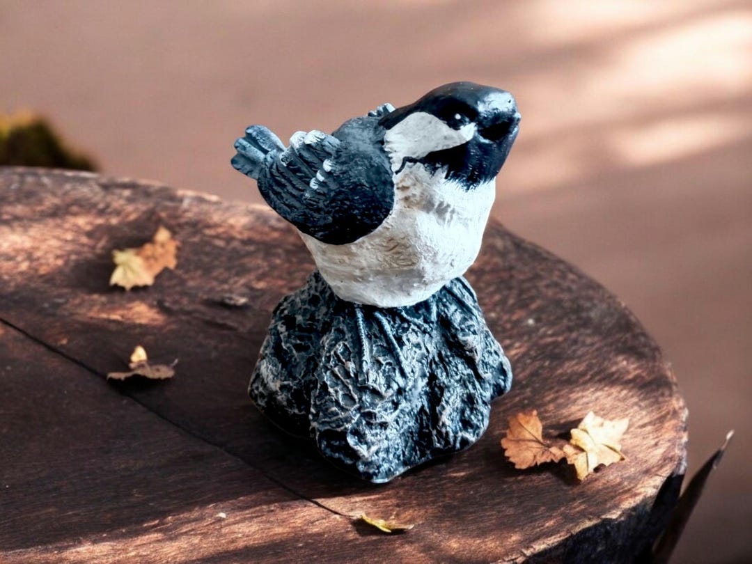 Black Capped Chickadee Statue, Hand Crafted Concrete Chickadee Statue ...
