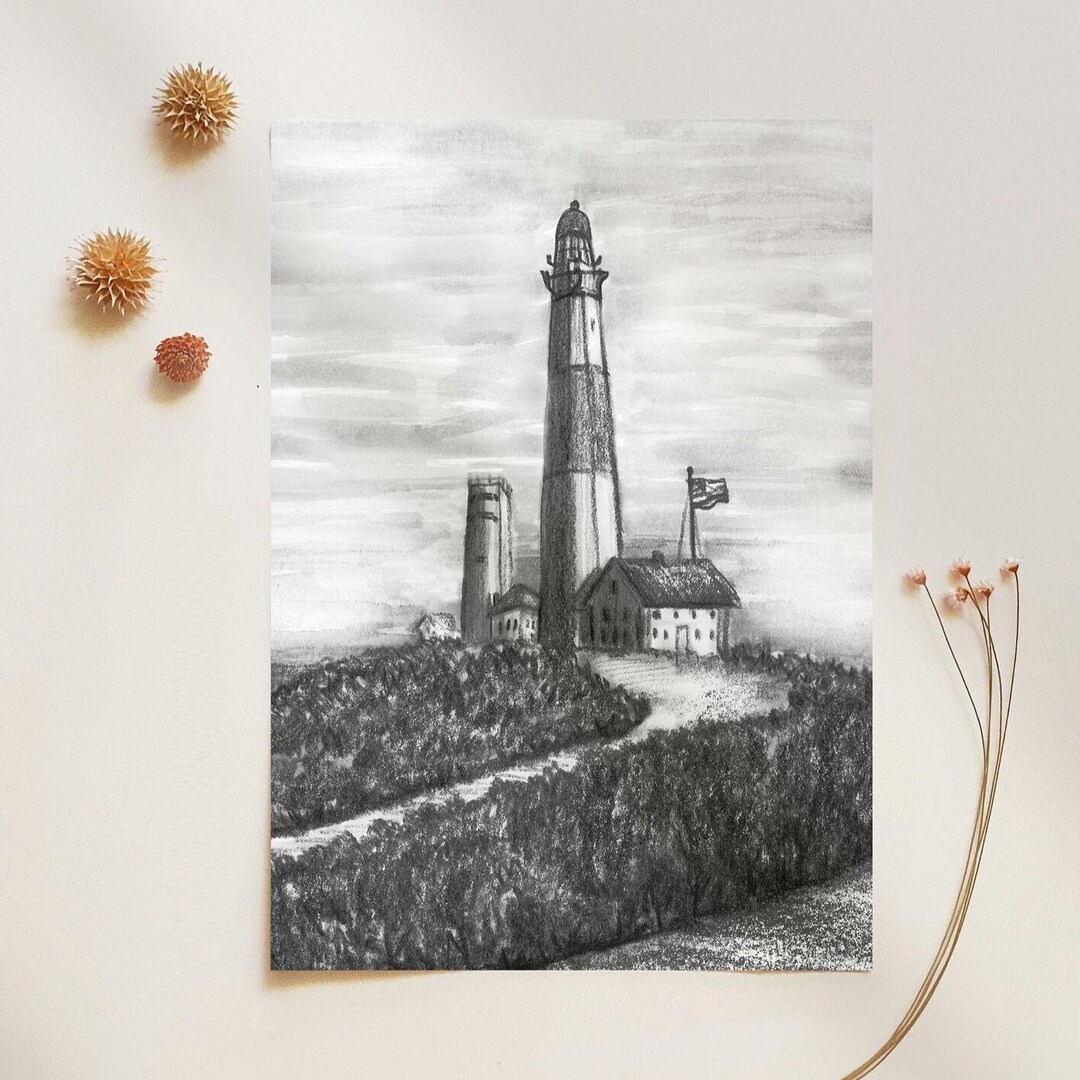 Coastal Art Print 4x6 and 5x7, Lighthouse Pencil Drawing - Etsy