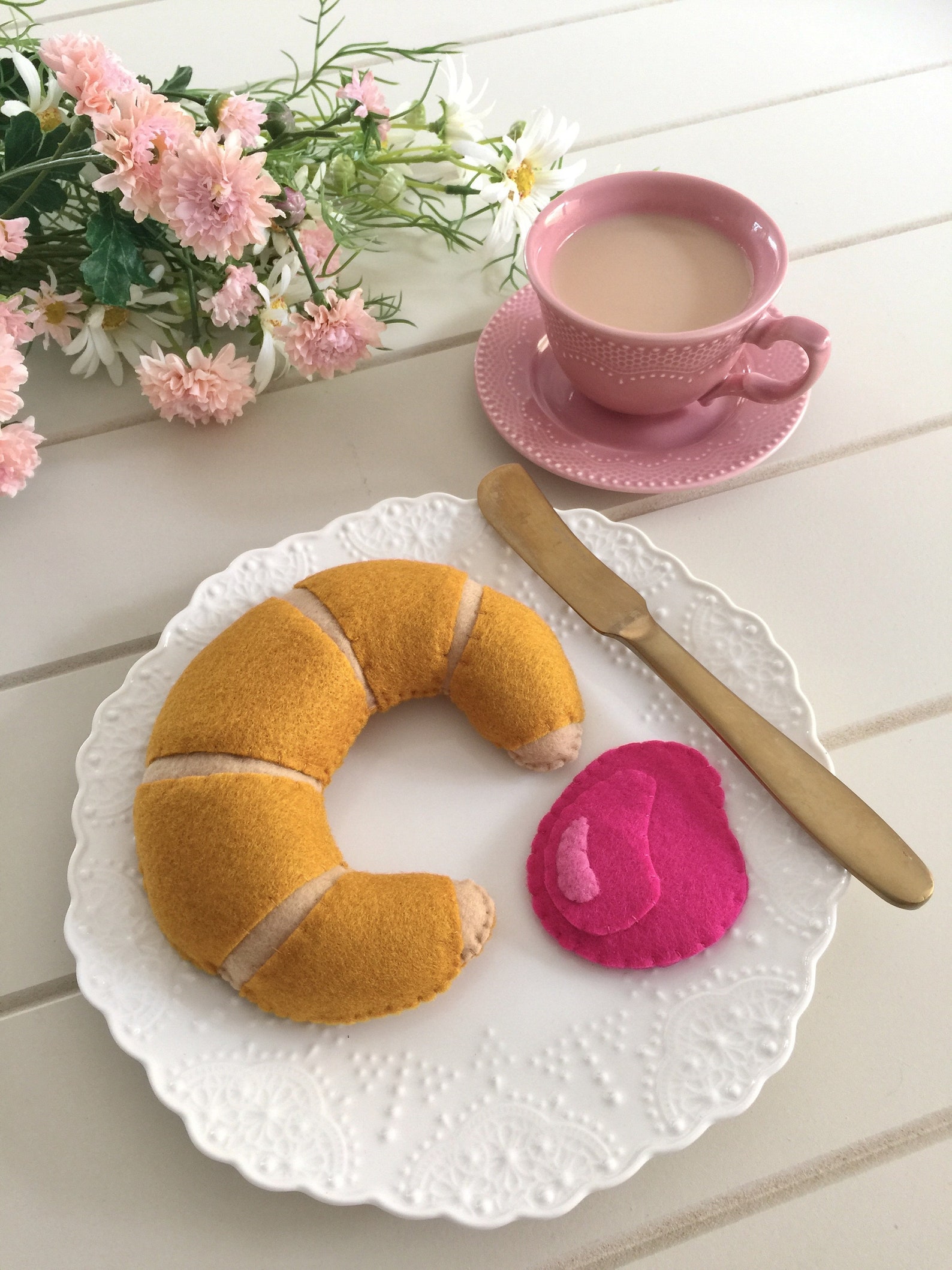 Felt Play Food Croissant Felt Pastry Strawberry Jam - Etsy
