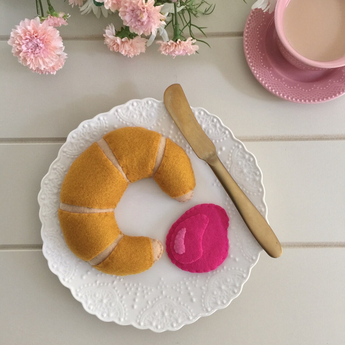 Felt Play Food Croissant Felt Pastry Strawberry Jam - Etsy