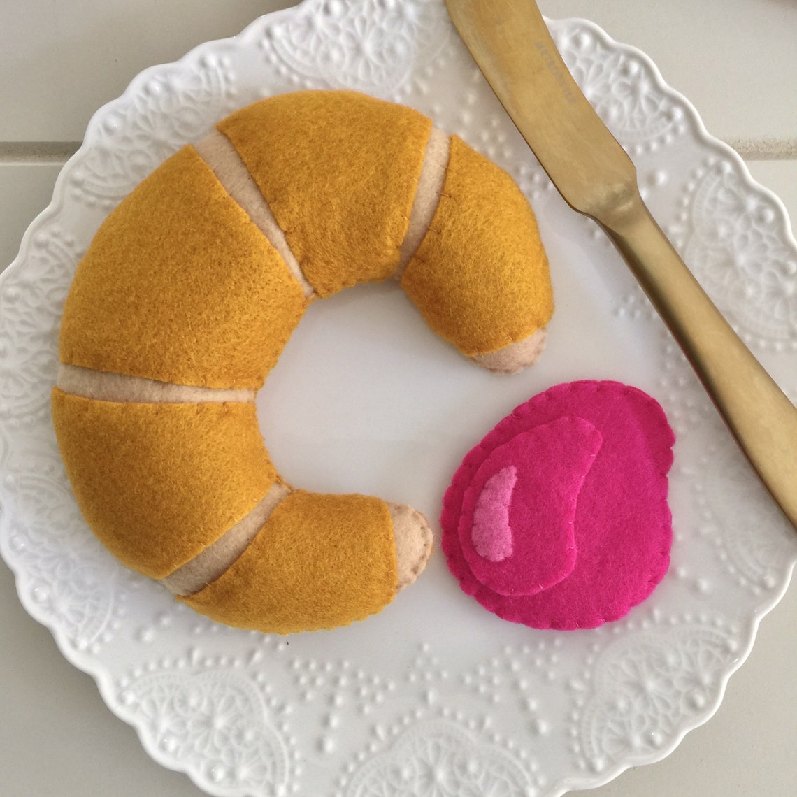 Felt Play Food Croissant Felt Pastry Strawberry Jam - Etsy