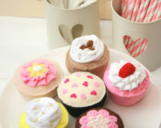 Felt Cupcakes: Handmade Pretend Play Food, Set of 6 - Etsy