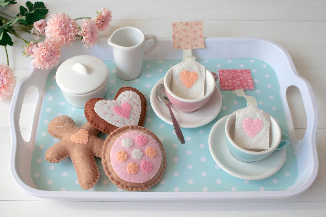 Tea for Two Felt Tea Set Play Food Tea Bag Biscuit Sugar - Etsy