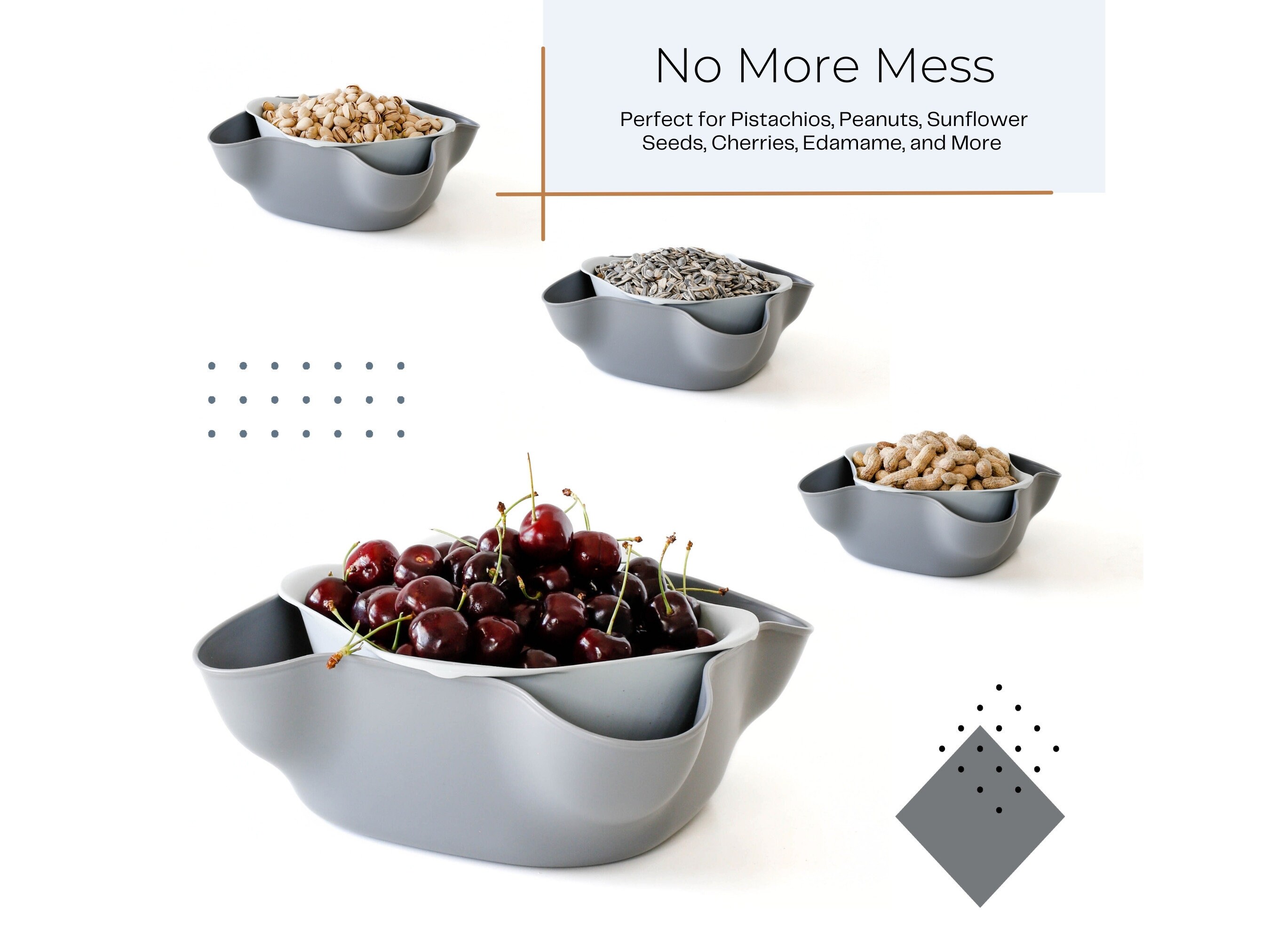 Pistachio Bowl W/ Shell Storage, Large Double Dish Serving Bowl, Fun ...