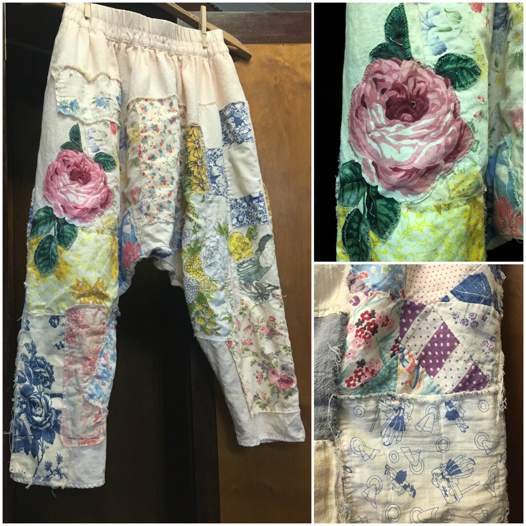 Grunge Patchwork Pants, Shabby Chic Bloomers, Drop Crotch Pants, Shabby ...