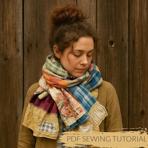 Patchwork Flannel Scarf Sewing Tutorial: Upcycled Boho Style (PDF) - Etsy