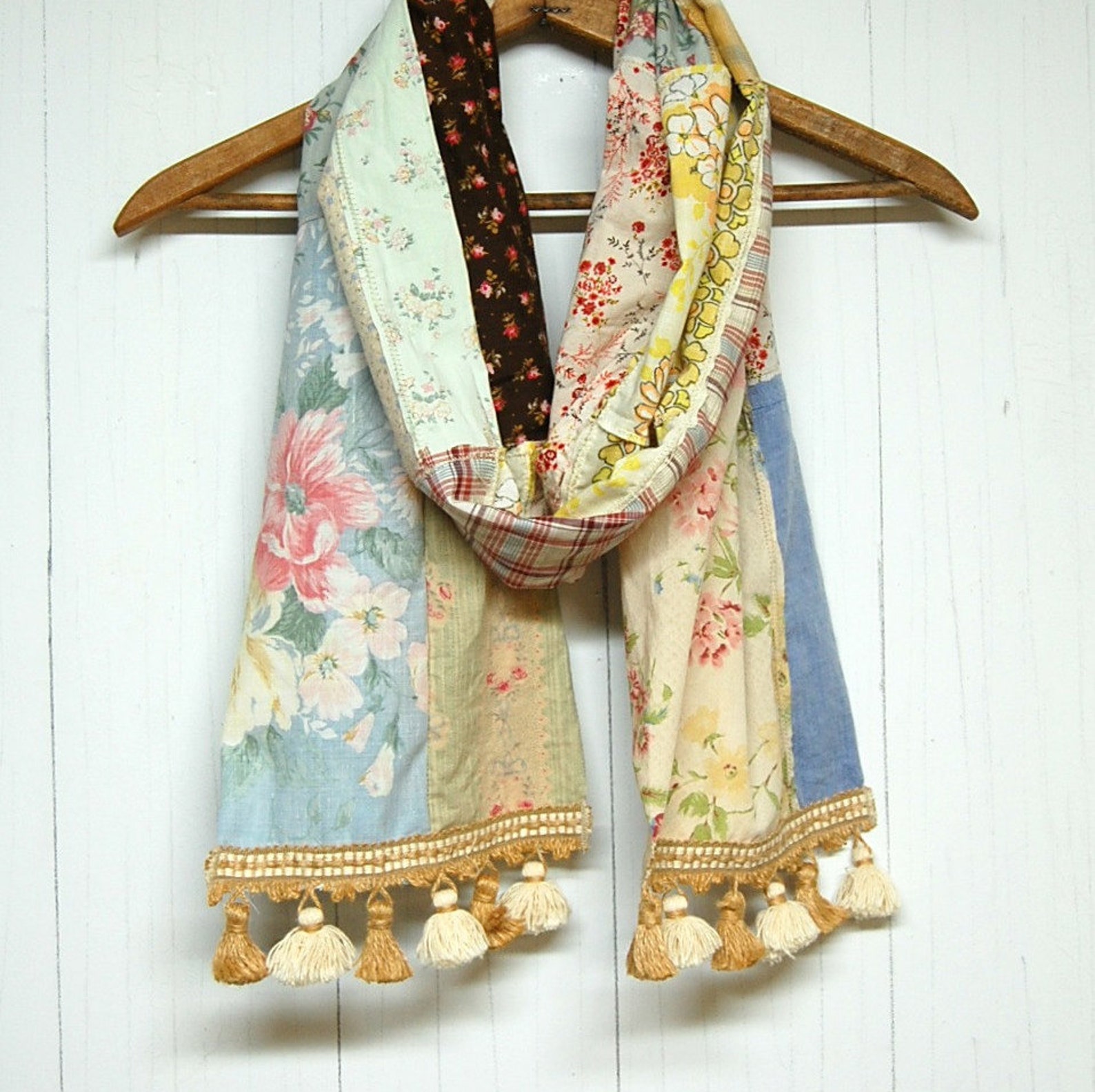 Boho Patchwork Scarf Shabby Chic Tattered Scarf Upcycled Scarf | Etsy