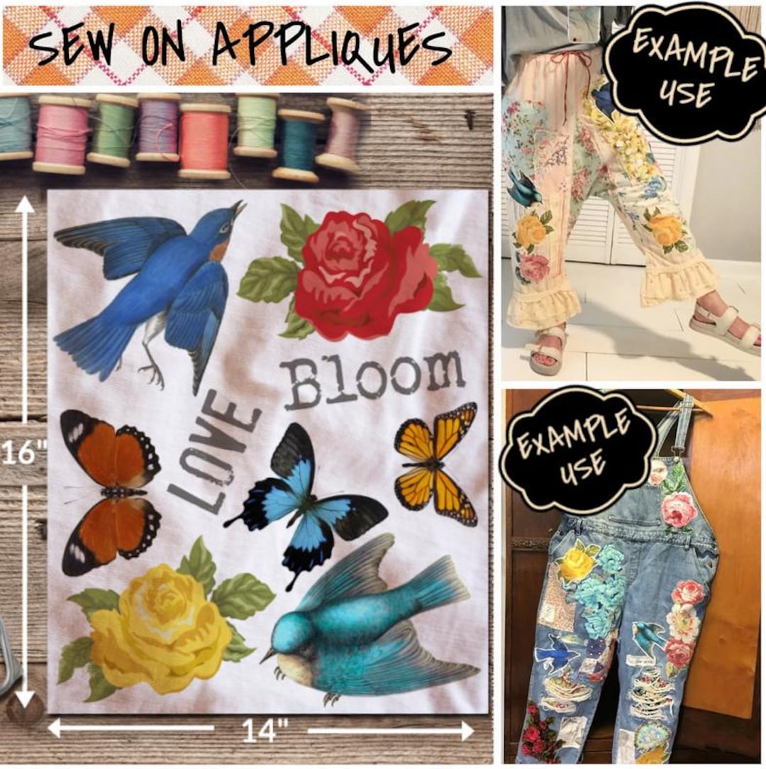 Bird Appliques, Butterfly Appliques, Rose Patches, Floral Patches, Shabby Chic Patches, Sew on ...
