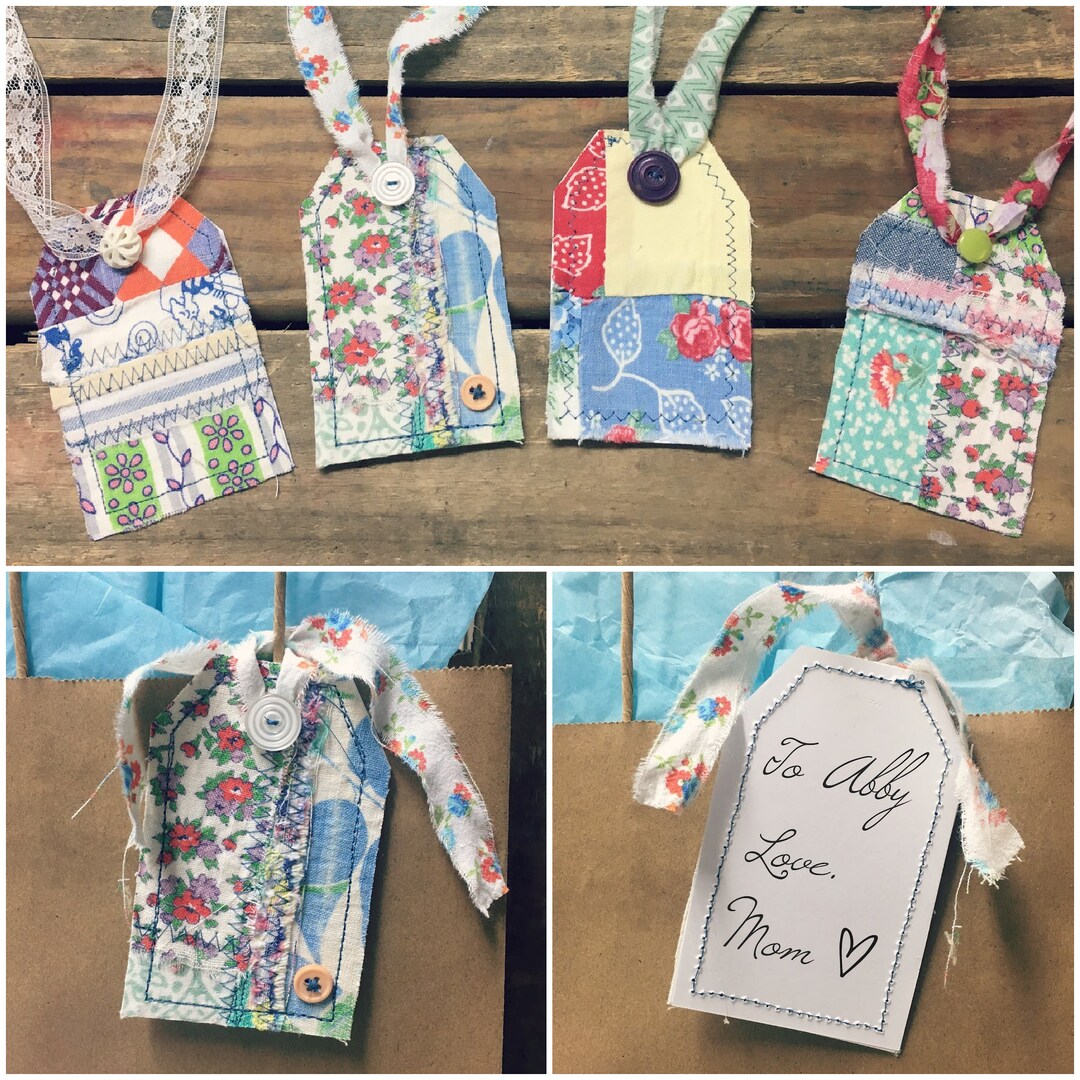 Gift Tags, Set of 4 Fabric Tags, Vintage Quilt Tags, Patchwork Fabric ...