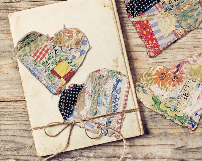 Heart Fabric Collage, Heart Patches, Fabric Snippets, Junk Journaling ...
