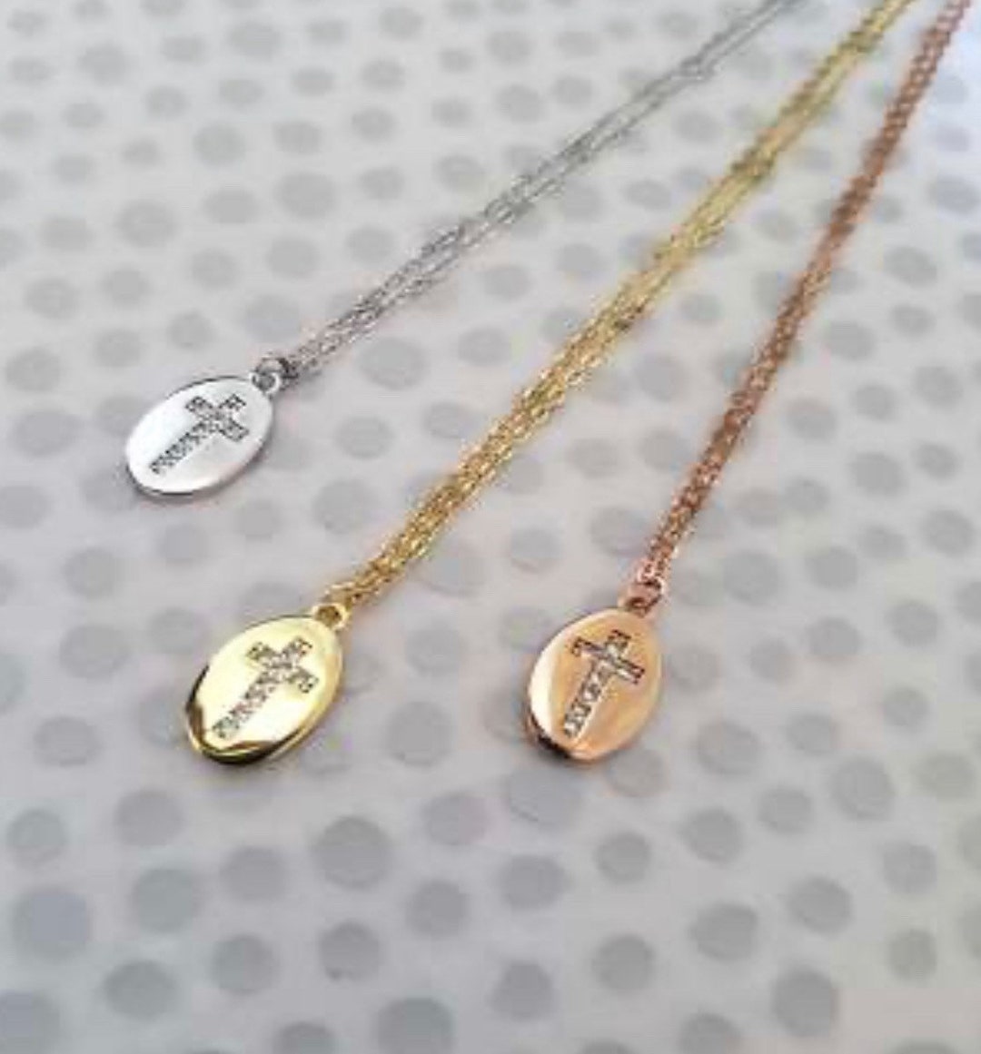 Oval Cross With Crystals Silver Necklace. Sterling Silver .925 - Etsy