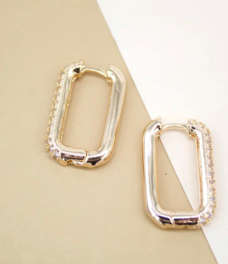 Rectangular Crystal Hoops - Etsy