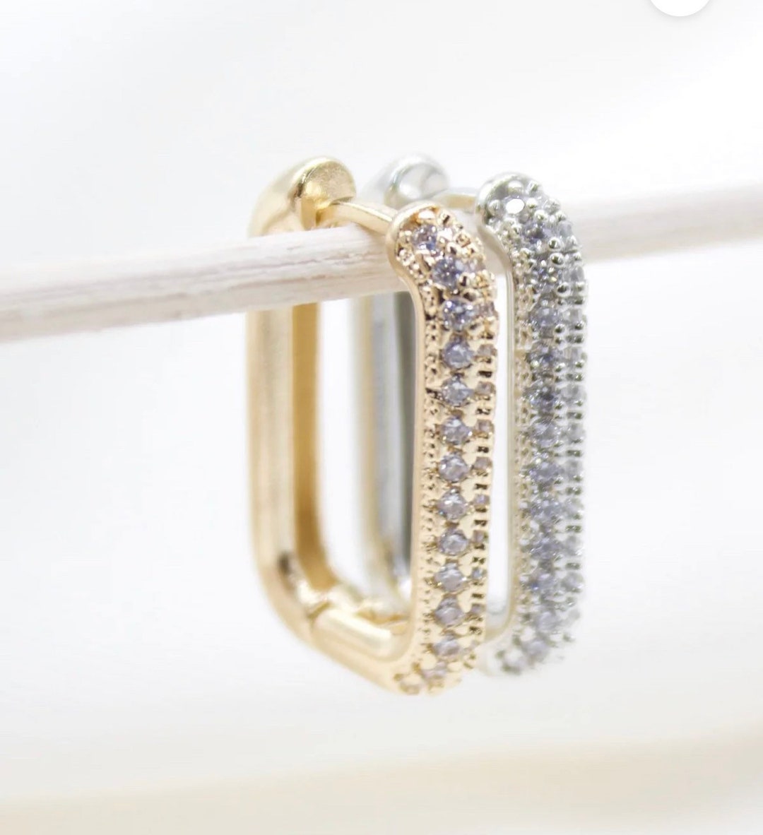Rectangular Crystal Hoops - Etsy
