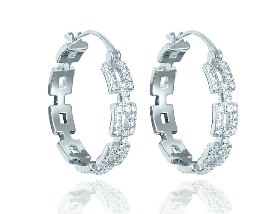 Links Lever Back Hoops With Crystals - Etsy