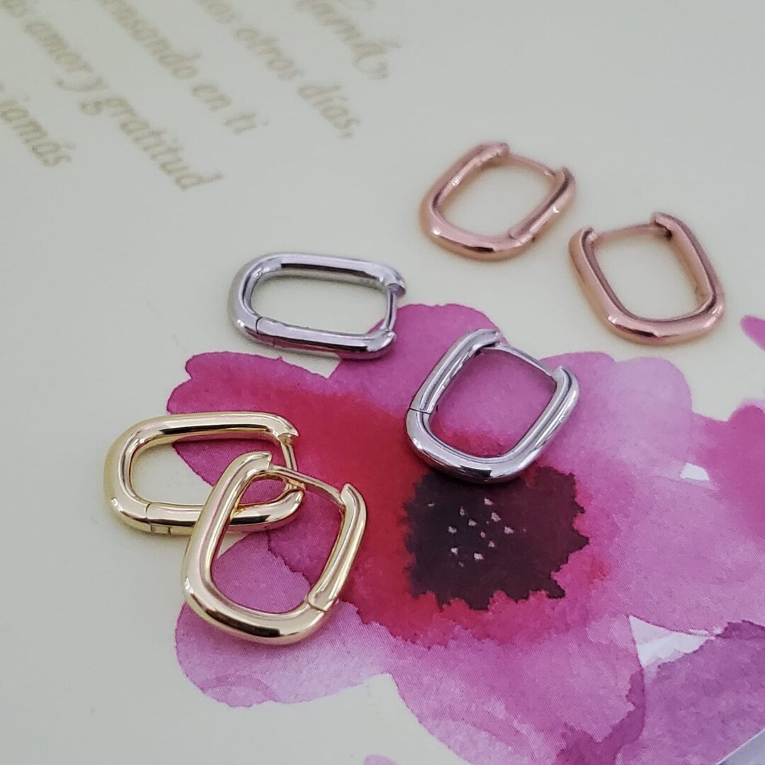 Rectangle Hoops. Sterling Silver .925. Size: 13mm - Etsy