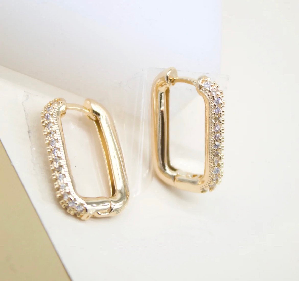 Rectangular Crystal Hoops - Etsy
