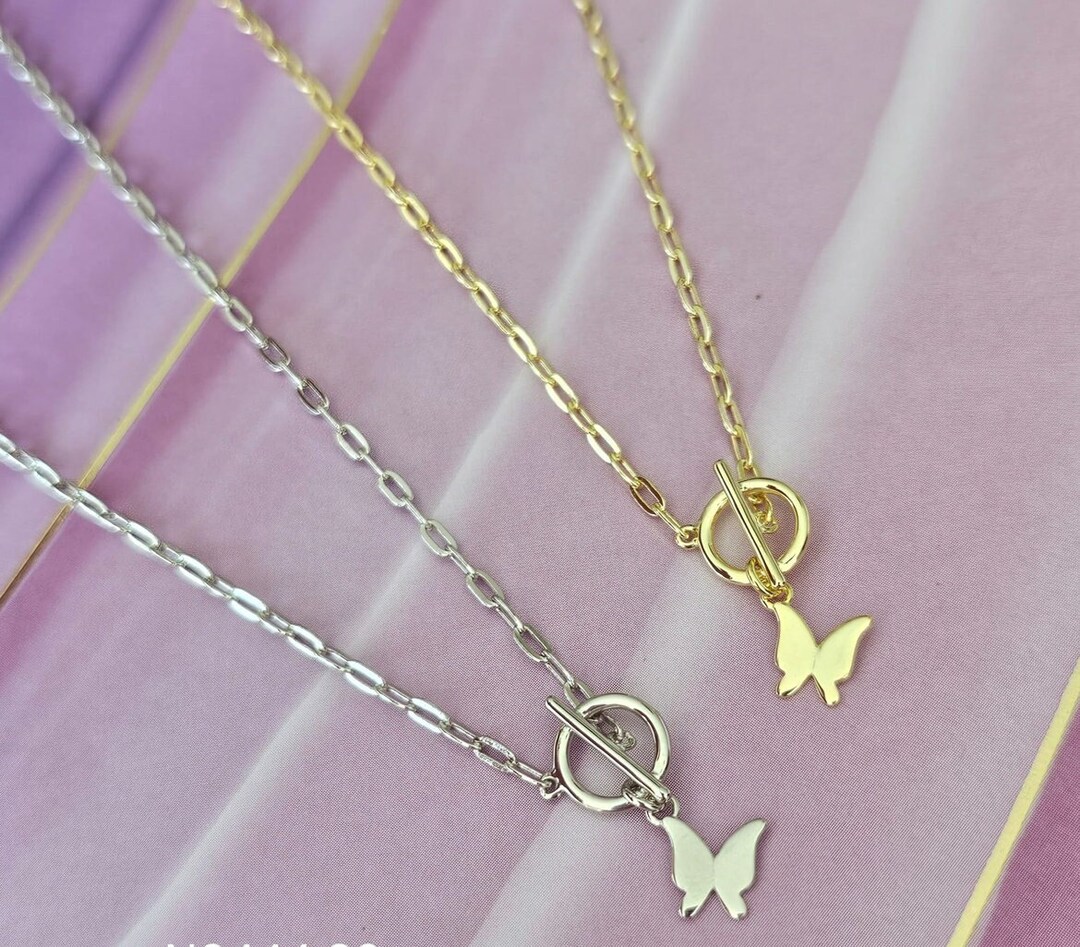Dainty Link Butterfly Necklace Sterling Silver .925 - Etsy