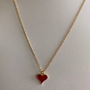 Red Enamel Heart Gold Necklace - Etsy