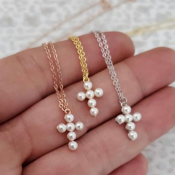 Pearl Cross Necklace - Etsy